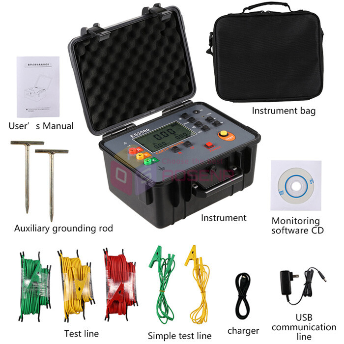ES3000 Digital Earth Ground Resistance Tester 3000 Ohm Earthing ...
