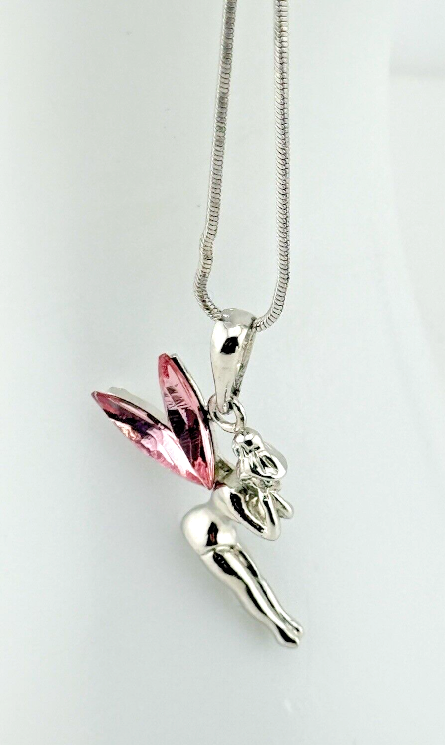 Tinkerbell Pendant Pink Crystal Rhinestone Necklace 16" Tinker Bell ...