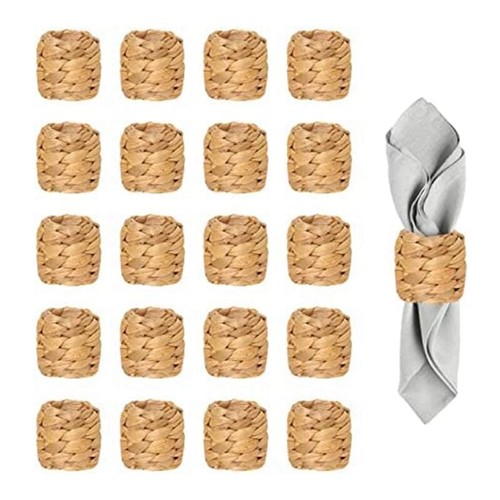 20Pcs Round Woven Napkin Rings, Wicker Napkin By Natural Water Hyacinth ...