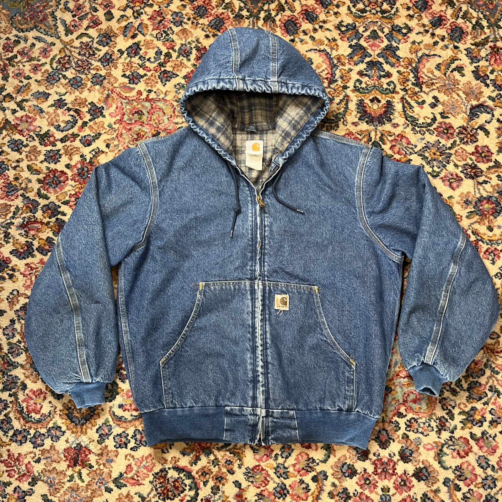 Carhartt Denim Hooded Jacket Vintage Y2K J139 Mens L - Gem