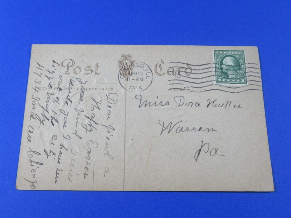 EASTER POSTCARD PRETTY GIRL FLOWERS BONNET 1914 CHICAGO ILL ...