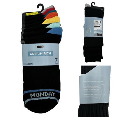 Mens M&S Socks 7 Pairs Cool & Fresh Fun Days of the Week Gift Black ...