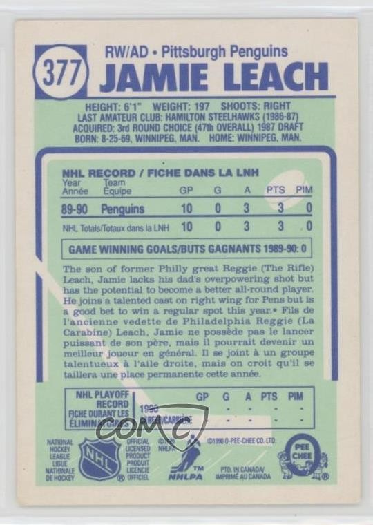 1990-91 O-Pee-Chee Jamie Leach #377 1m4i | eBay