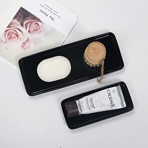 Black Ceramic Vanity Tray Small Rectangle Tray Counter Tray For Kitchen ...