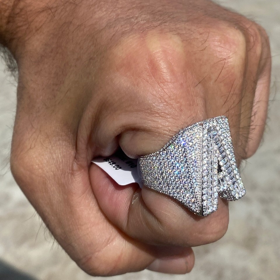 925 Sterling Silver Initial Block Letters Iced Baguette Flooded Out CZ ...