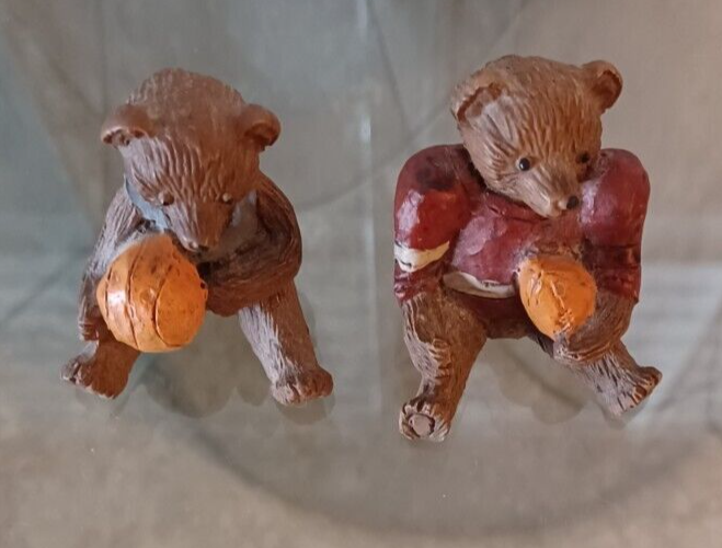 2 Resin Teddy Bears With Basketball And Football 2.2" Tall | eBay