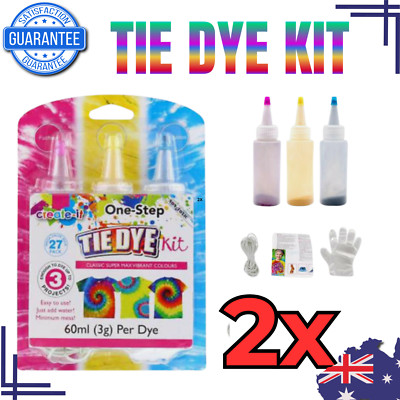 2X 60ml TIE DYE KIT 3 Bright Colors Non-Toxic DIY One Step Fabric Paint ...