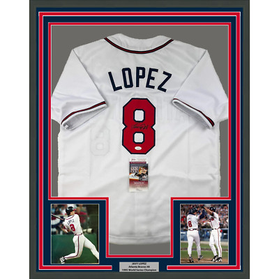 Framed Autographed/Signed Javy Lopez 35x39 Atlanta White Baseball ...