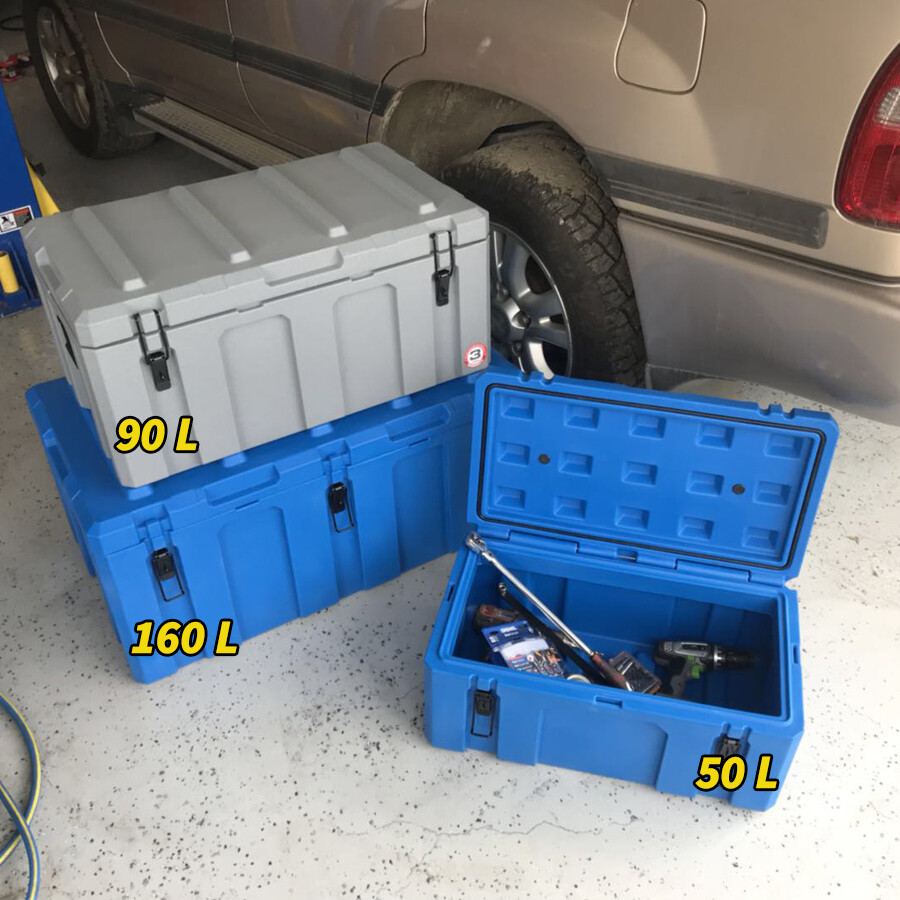 50L Poly Tool Box Storage Grey Case Heavy Duty Waterproof Cargo Box | eBay