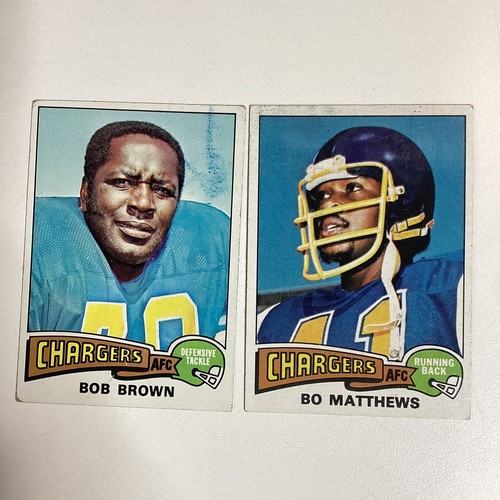 1975 TOPPS NFL FOOTBALL (2X) #448 BOB BROWN #486 BO MATTHEWS CHARGERS ...