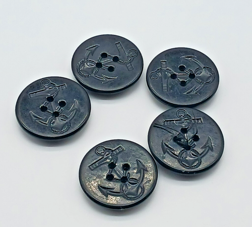 5 Vintage Black Plastic Anchor Buttons Nautical Pea Coat 1.25 Inch 4 ...