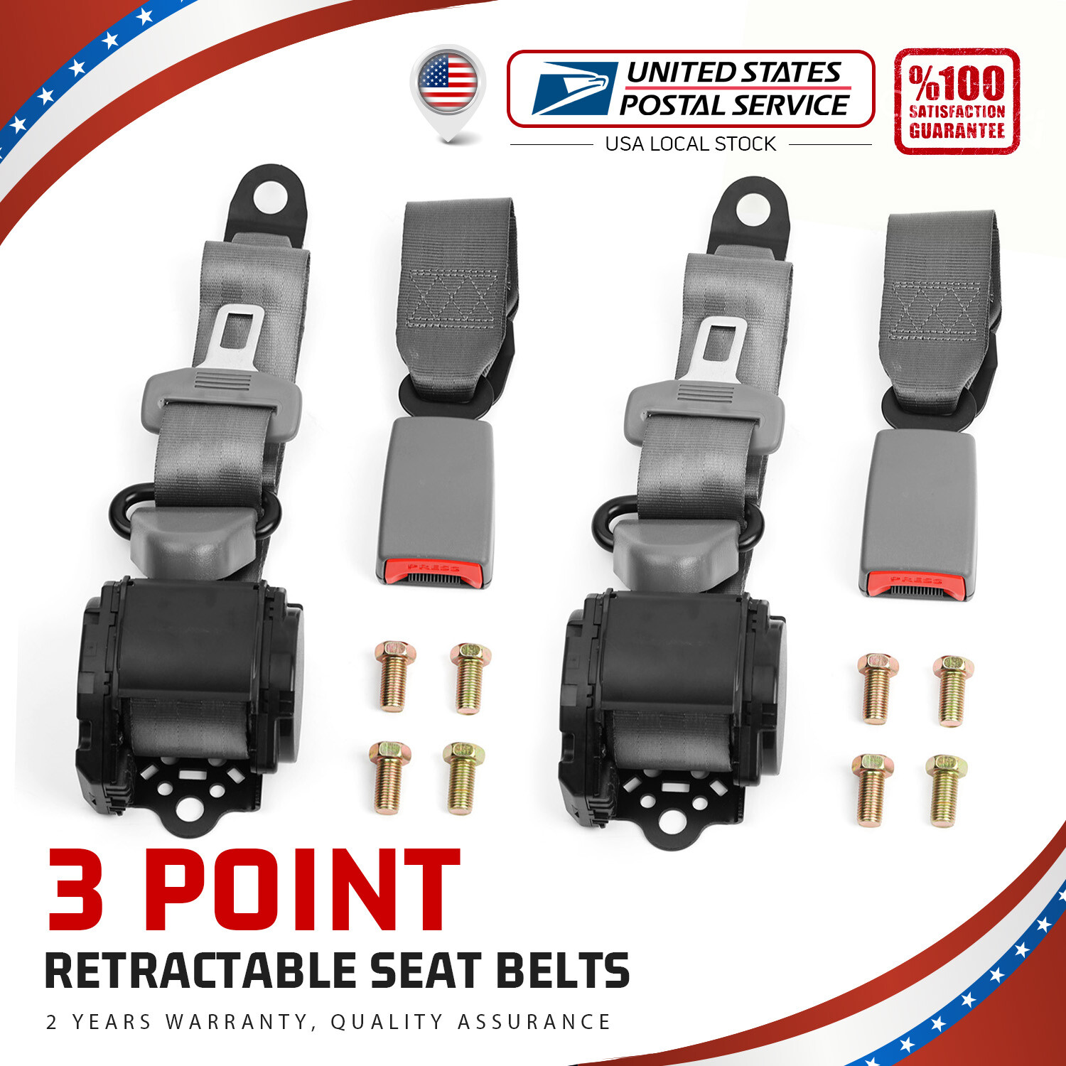 2 Universal 3 Point Retractable Gray Seat Belts For Mazda Tribute 2001 ...