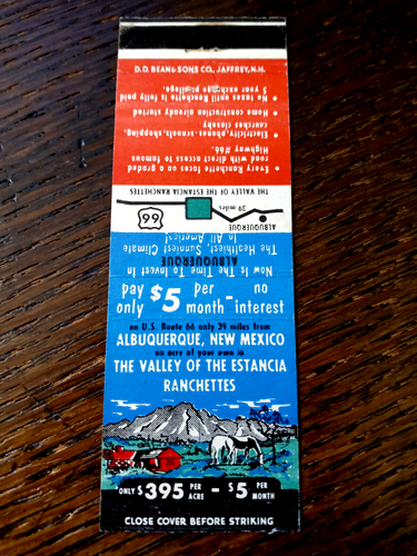 Vintage Matchbook: Valley of the Estancia Ranchettes, Route 66 ...