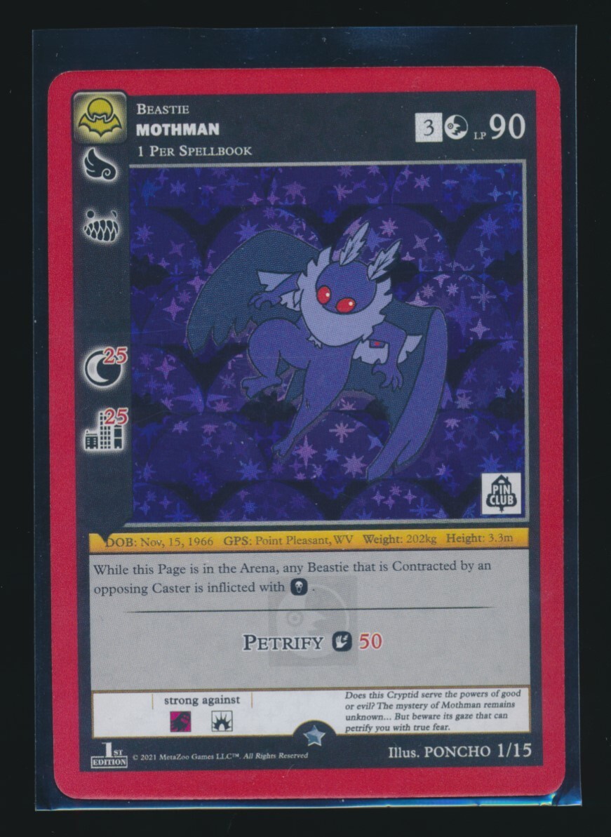 2021 MetaZoo TCG *NIGHTFALL* (Pin Club-1st Edition) -#1 MOTHMAN *Full ...