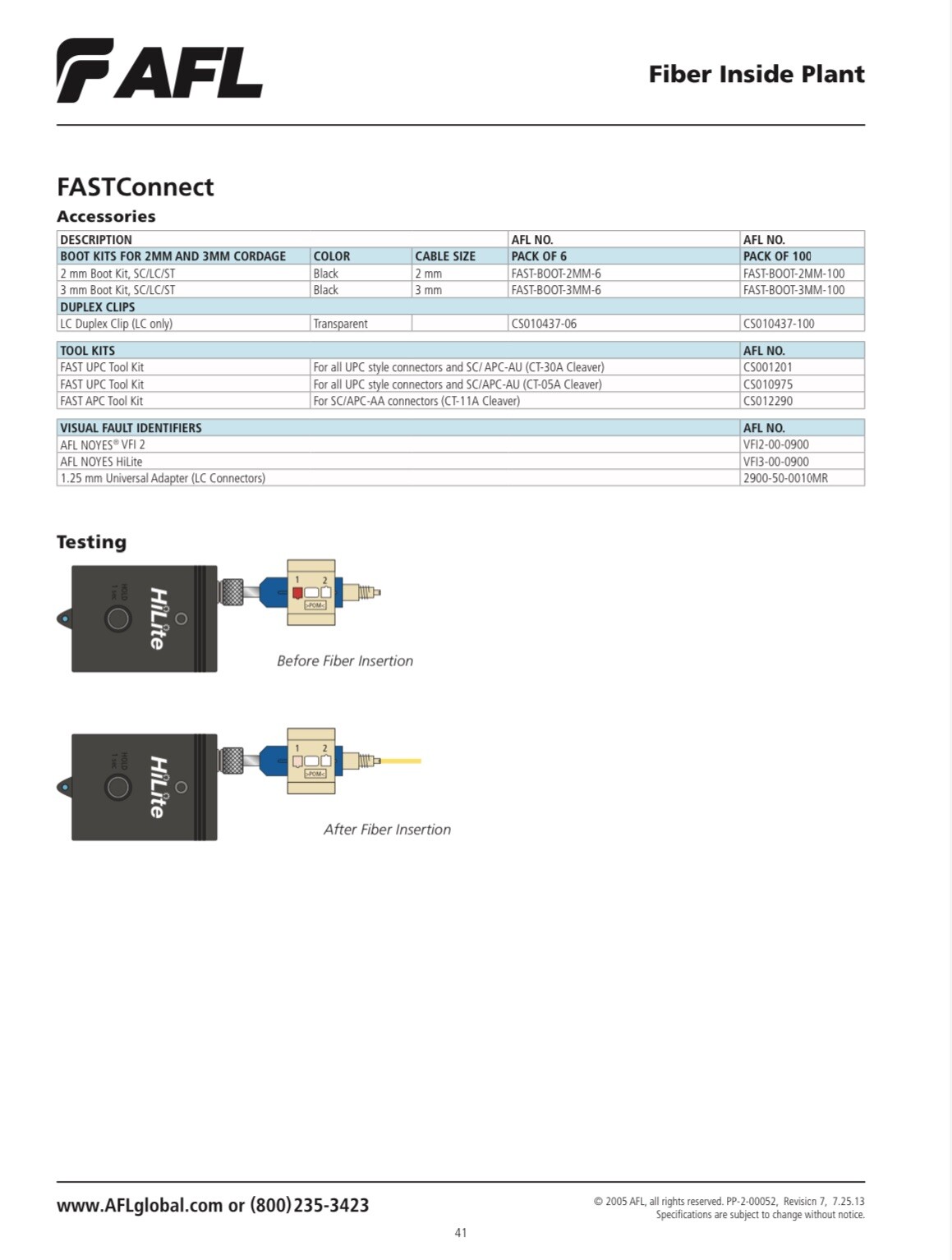 6 Pack AFL Fast Connect Fiber Optic Single Mode 9/125 ST Connectors ...