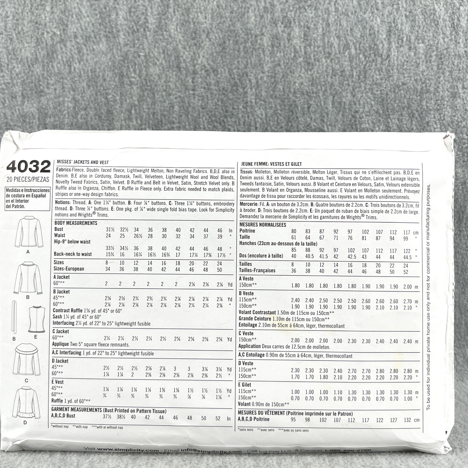 Simplicity 4032 Plus Size Button Front Jacket and Vest Misses Sz 16 24 ...