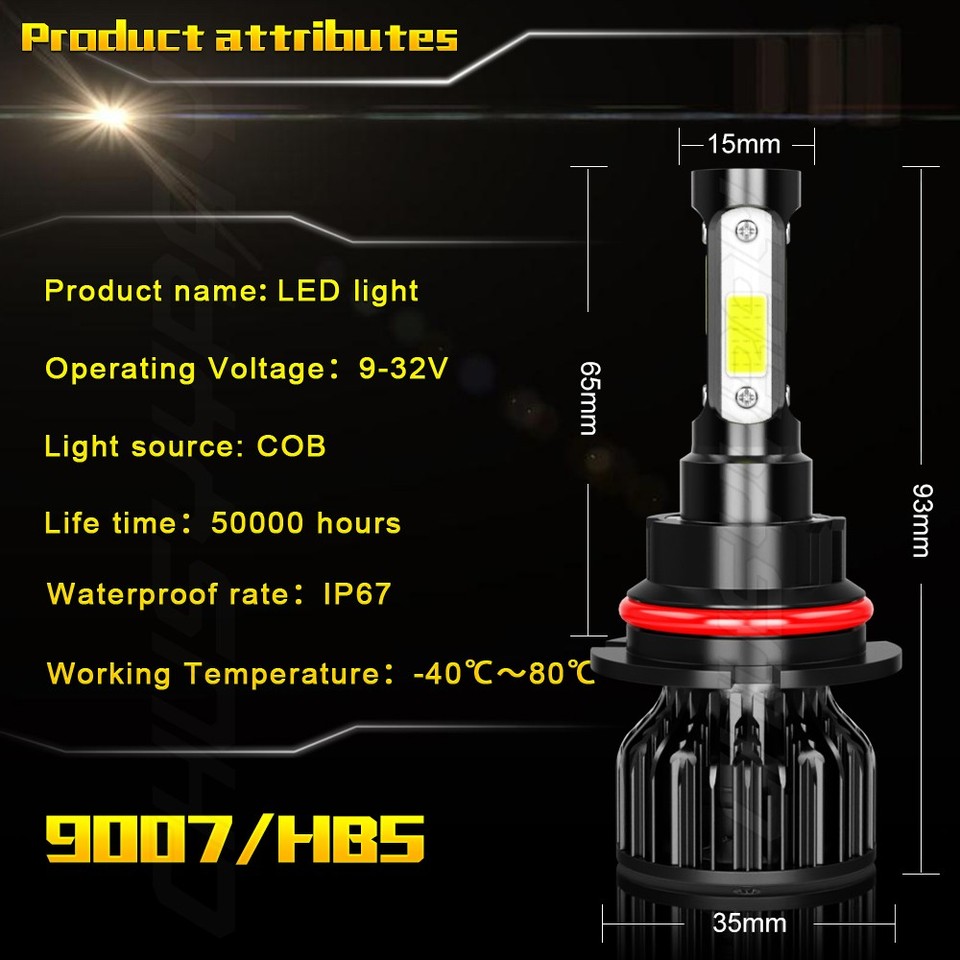 2x HB5 9007 LED Headlights Light Hi-Low Beam 12000K Super Bright White ...