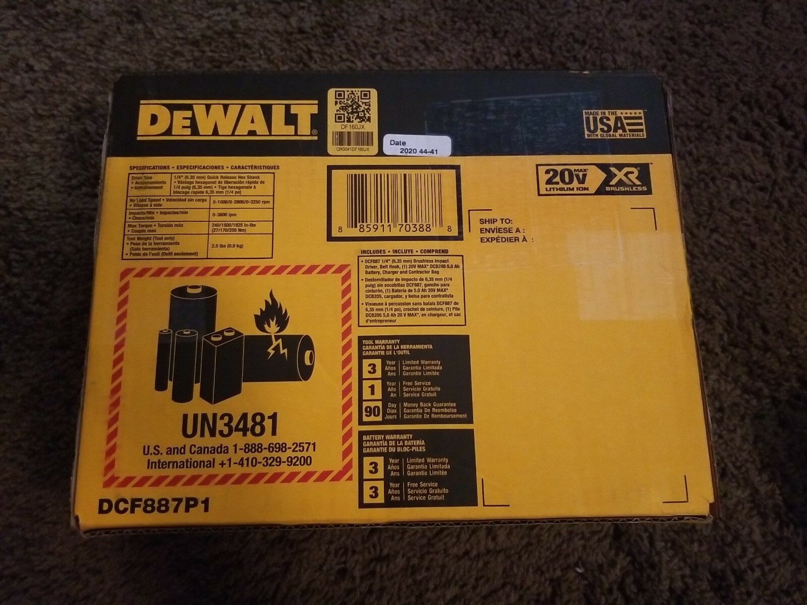 New Dewalt DCF887P1 20V XR 1/4 Impact Driver DCB205 20V 5.0AH Battery ...