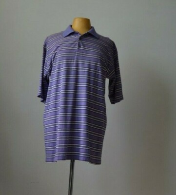Bobby Chan Silk/Cotton Men's Polo Shirt S.S. Purple/White Striped Used ...