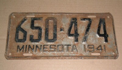 1941 Minnesota License Plate 650-474 Car Tag | eBay