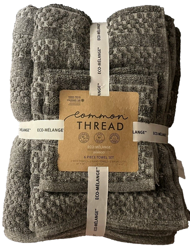 6 pc Common Thread Gray Waffle Bath Towel Set Eco Melange Hand ...
