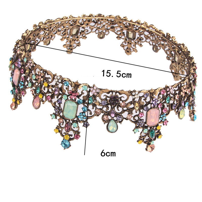 6cm Tall Multi-Color Crystal Gold Large Round Crown Wedding Prom Queen ...