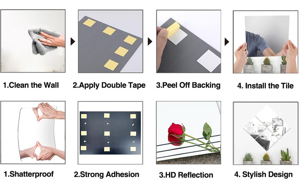 14x12 Inch Wall Mirror 4 Pack, Acrylic Self Adhesive Mirrors for Wall ...