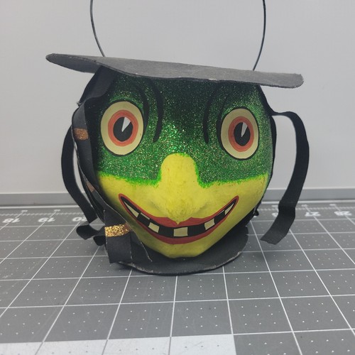 Vintage Dept 56 HALLOWEEN PAPER MACHE Lg Glitter Witch Candy Bucket | eBay