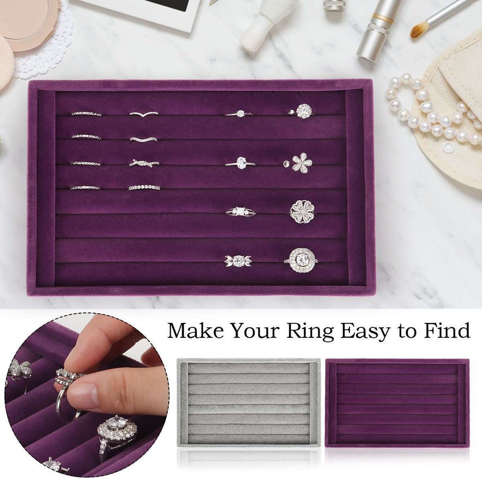 Velvet Jewelry Ring Display Organizer Case Tray Holder Earring Storage ...