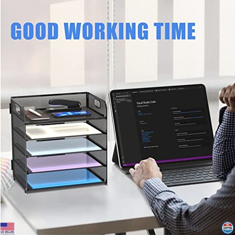 5 Tray Paper Organizer with Handle - Mesh Desk File Sorter for Office ...