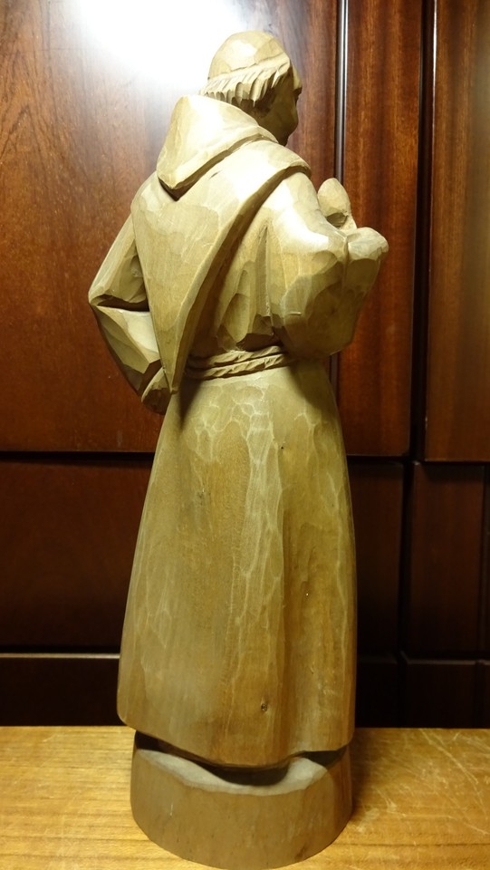 ANTIQUE 13" HAND CARVED WOOD MONK FRIAR BROTHER CONRAD STATUE FIGURE ...