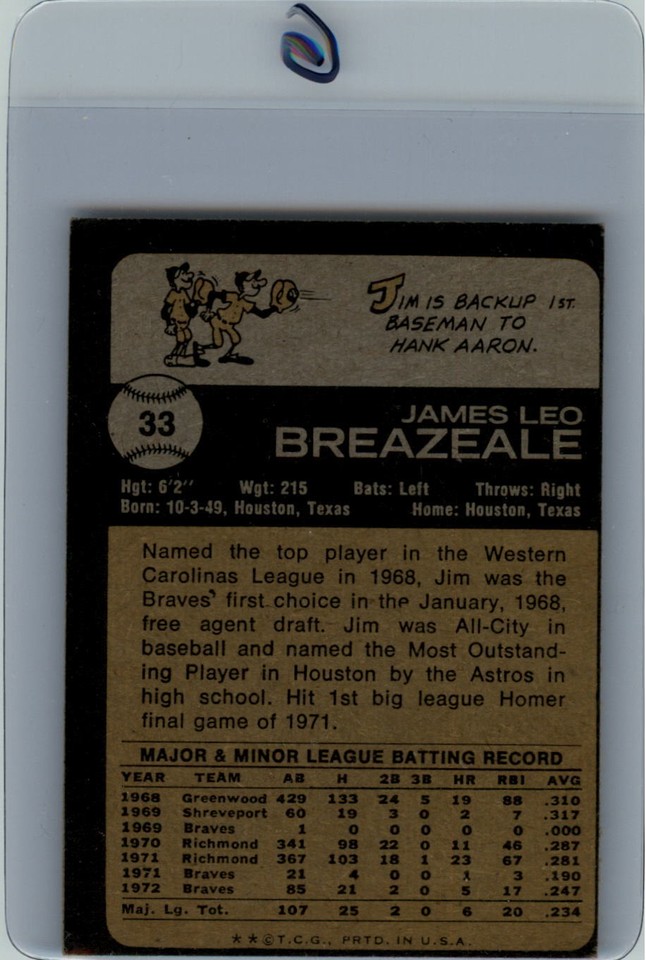 1973 Topps #33 Jim Breazeale RC - GOOD | eBay