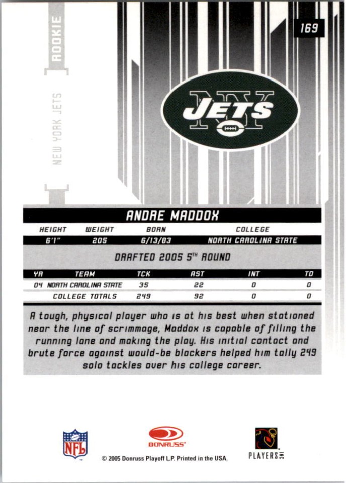 2005 Leaf Rookies and Stars Longevity Black #169 Andre Maddox /50 - NM ...