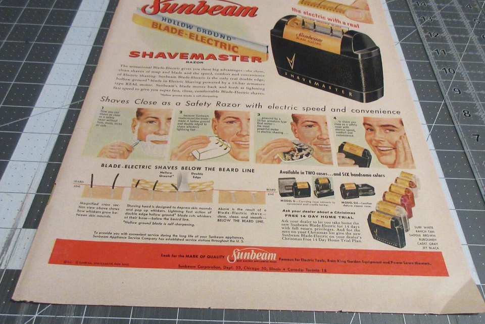 1957 Sunbeam Shavemaster Blade Electric Razor Shaving Man Vintage Print ...