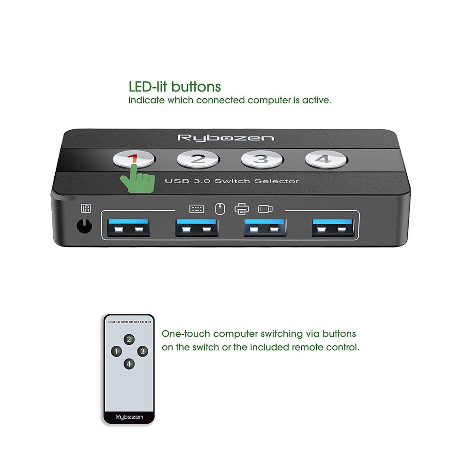 USB 3.0 Switch Selector, 4 Port KVM Switches USB Hub Peripheral KVM ...