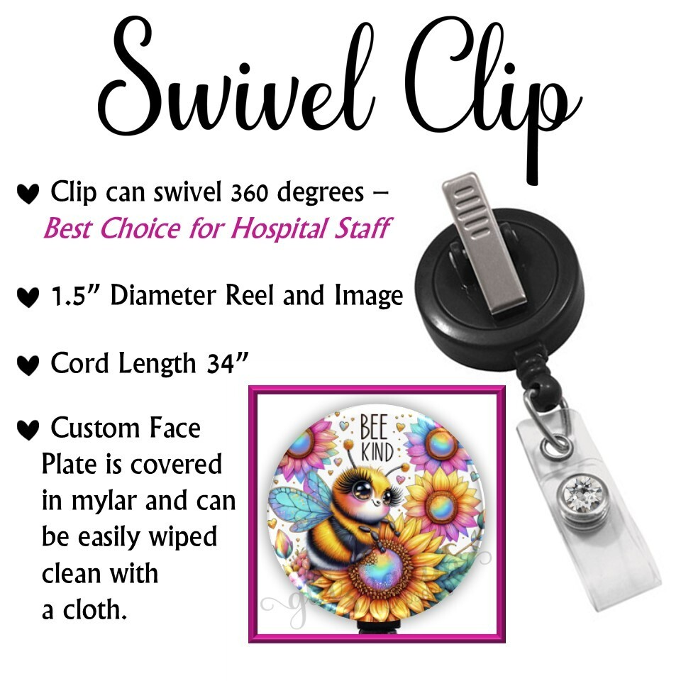 Bee Kind Retractable Badge Holder, Inspirational Flower Badge Reel ...