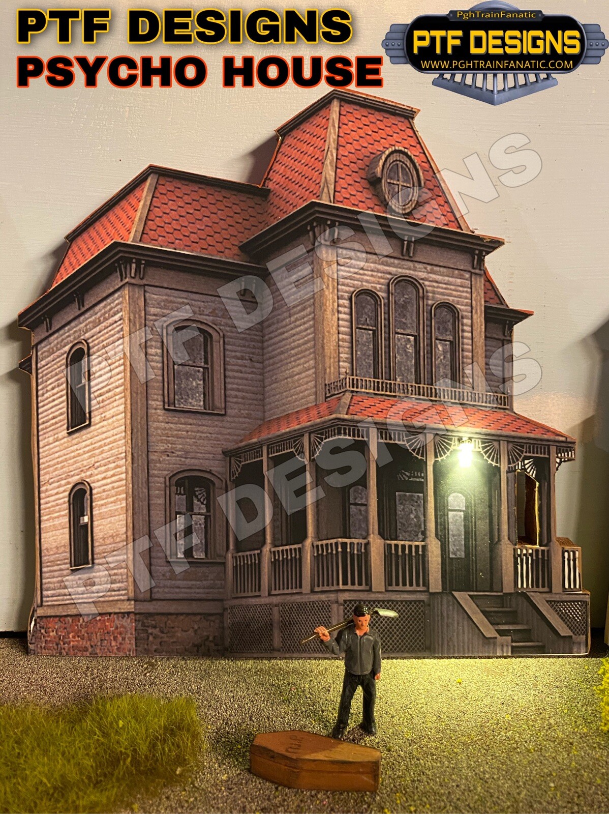 G Scale “PSYCHO HOUSE ” HALLOWEEN Backdrop BUILDING FLAT W/LED - BATES ...