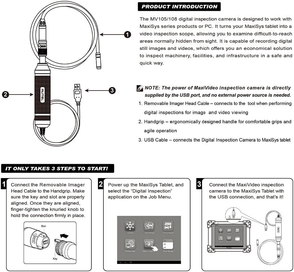Autel MaxiVideo MV108S Digital Inspection Camera Endoscope For PC MS ...