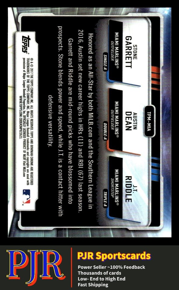 2017 Bowman Mega Box #TPM-MIA Garrett/Dean/Riddle Miami Marlins Talent ...