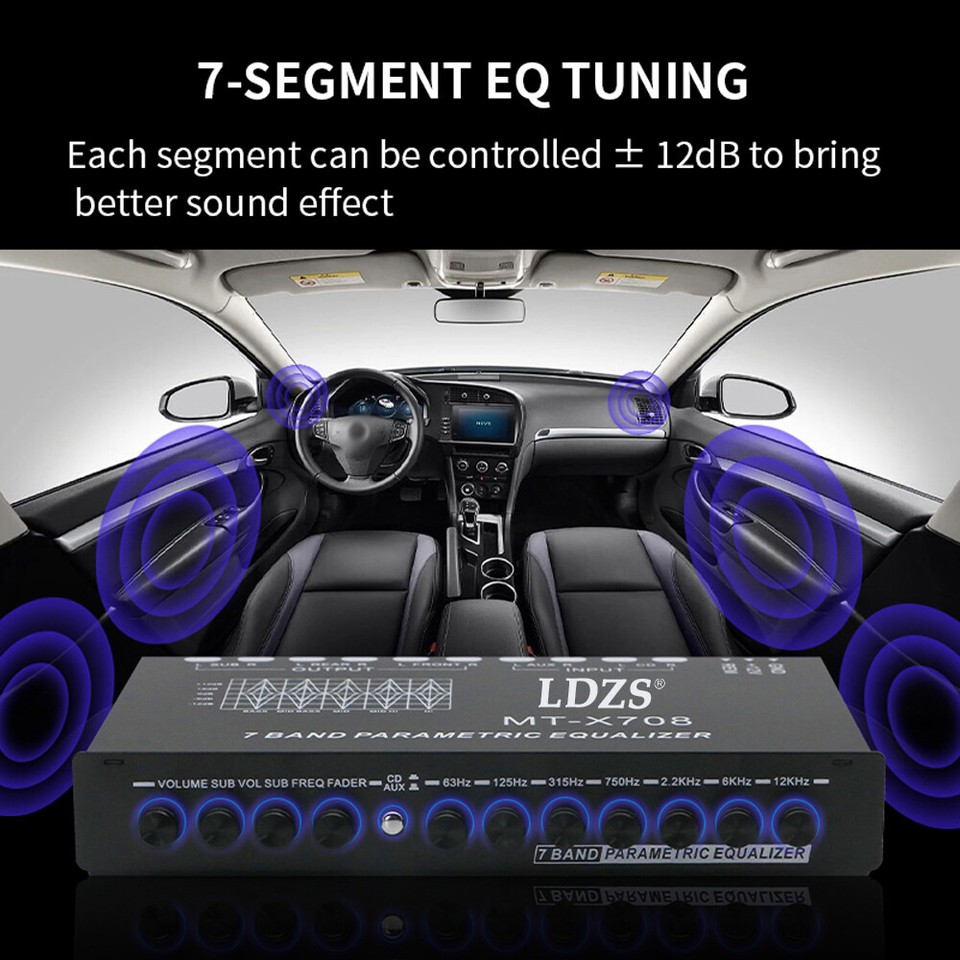 7 Band 1/2 Din Parametric Car Audio Equalizer with AUX-and-CD Input ...