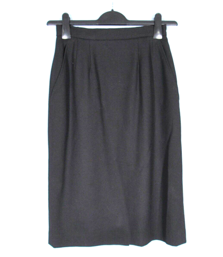 ANNE KLEIN Vtg Label SOLID BLACK 100% Wool Pockets CAREER Pencil MIDI ...