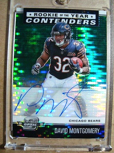 2019 David Montgomery Contenders Optic Autograph Green Pulsar Prizm RC ...
