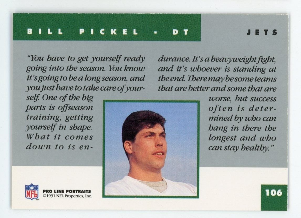 1991 Pro Line Portraits Football Card #106 Bill Pickel | eBay