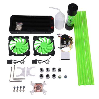 PC Liquid Water Cooling Kit CPU Block LED Pump Water Reservoir Fan 6 T ...