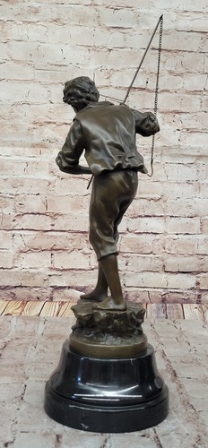 Handmade Rancoulet Bronze Young Man Fishing Statue Decorative Fisherman ...
