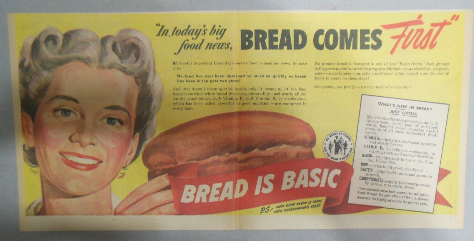 World War 2 Bread Is Basic Ad: Start With Bread ! 1940's Size: 7.5 x 15 ...