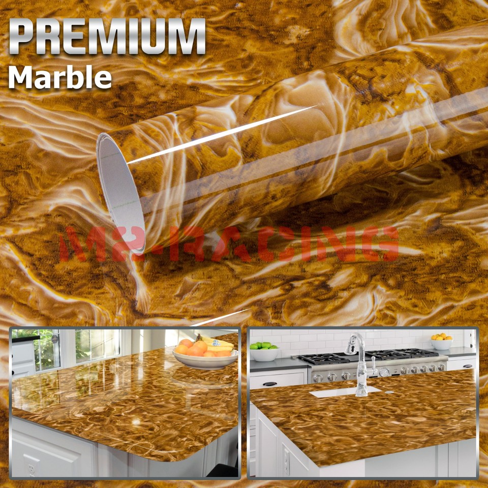 Gloss / Matte Marble Granite Style Vinyl Wrap Self Adhesive Counter Top ...