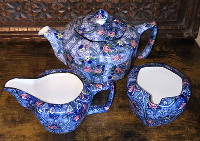 MALING POTTERY BLUE CHINTZ TEAPOT BOWL & JUG EXC FOR RINGTONS TEA ...
