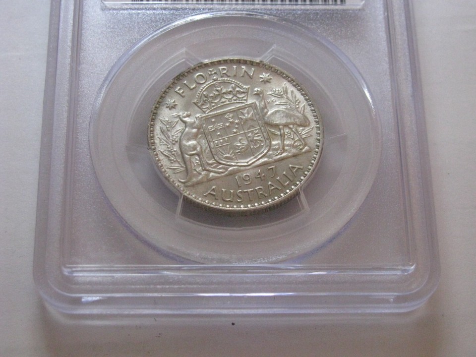 1947 Florin Silver rare Choice Uncirculated Coin PCGS MS64 REV Rotated ...