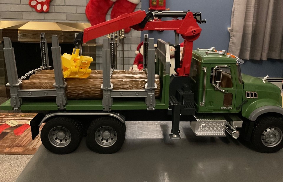 BRUDER Mack Wood Transport Truck w Crane & Logs 2007 Germany | eBay